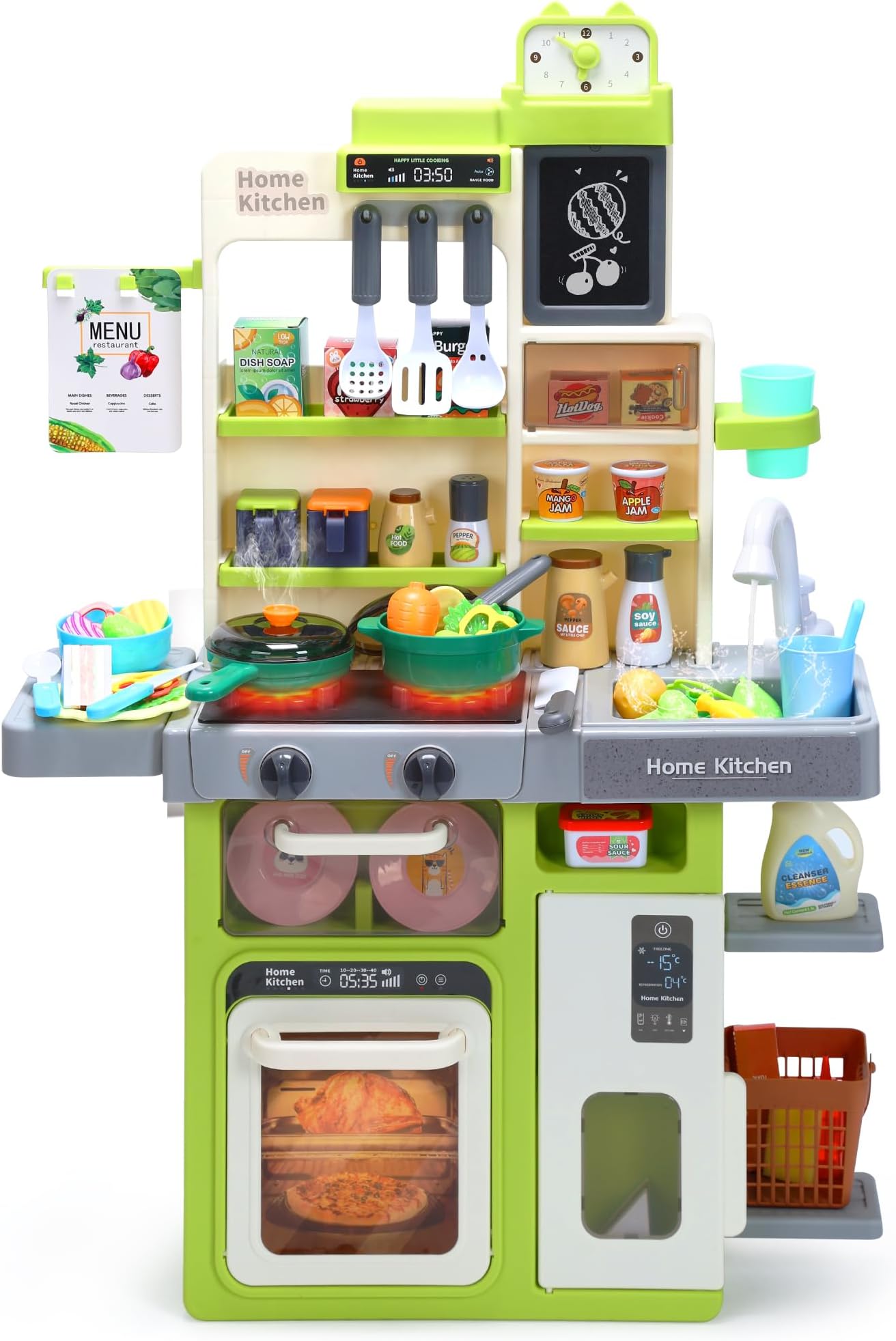 HOLYFUN Kids Kitchen Playset, Pretend Play Kitchen with Sounds and ...