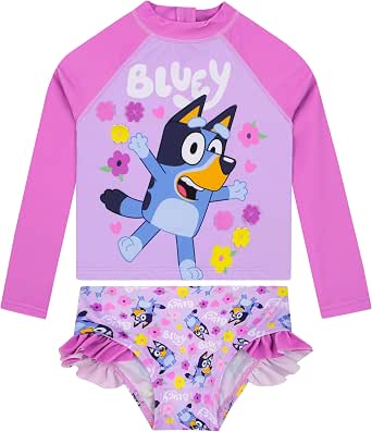 Amazon.com: Bluey Swimsuit, Girls Bathing Suit with Frills, Long Sleeve ...