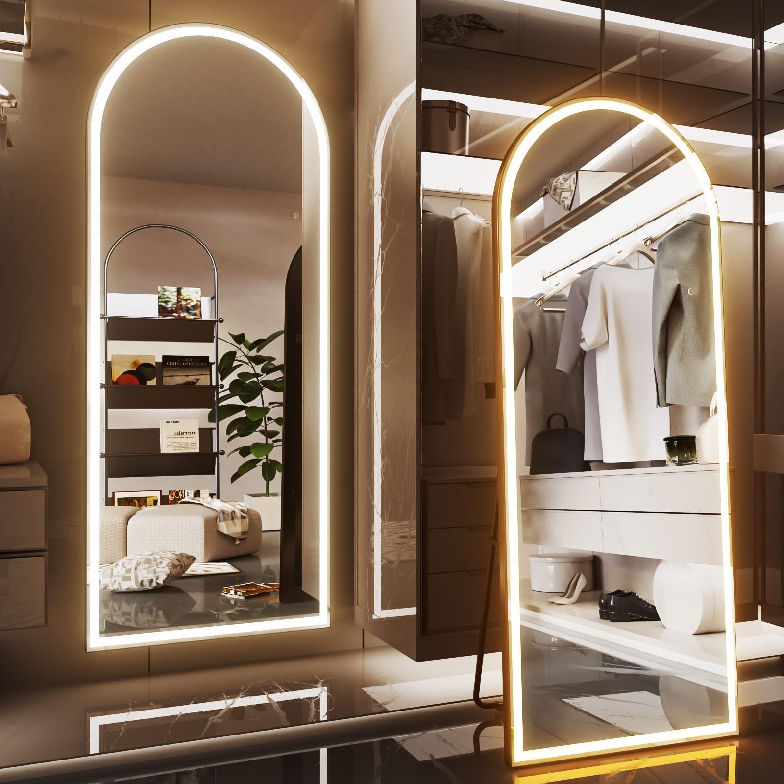 Amazon.com: Mirror Full Length with Led Lights, 64" X 21" Lighted Floor ...