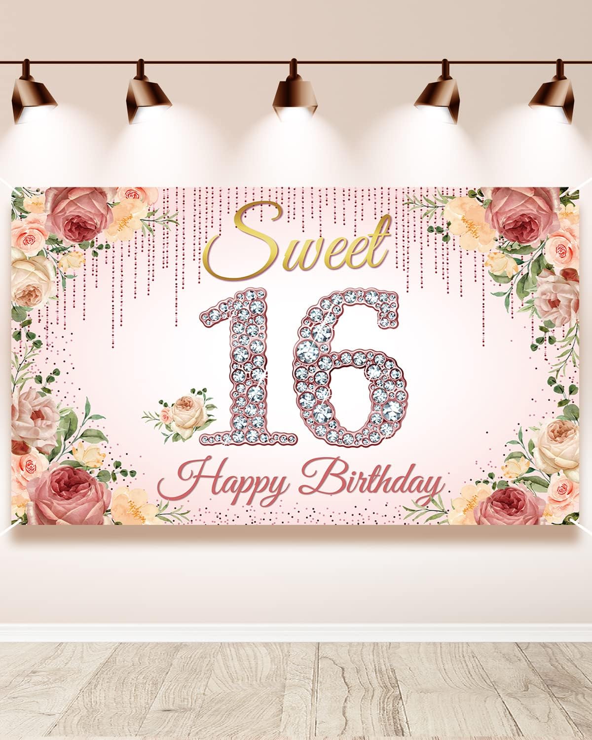 Amazon.com : HTDZZI Sweet 16 Birthday Decorations, Rose Gold Happy 16th ...