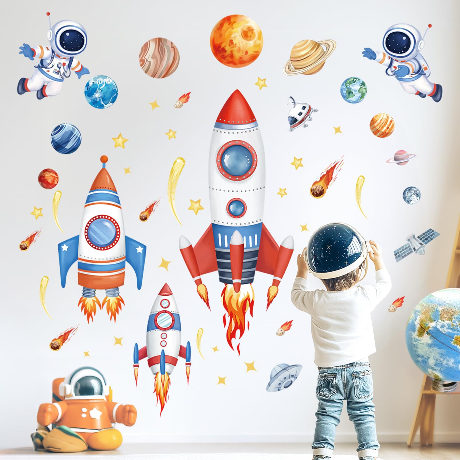 wondever Outer Space Rockets Wall Stickers Planets Star Spacecraft ...