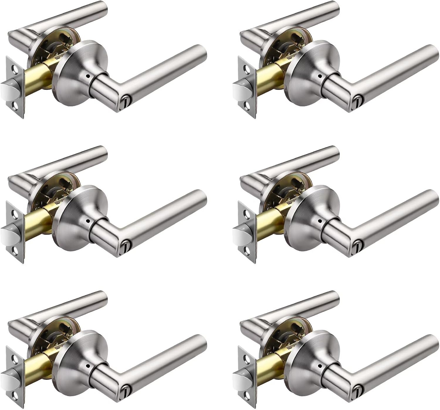 Amazon.com: GOBEKOR 6 Pack Brushed Nickel Door Handles Privacy Door ...