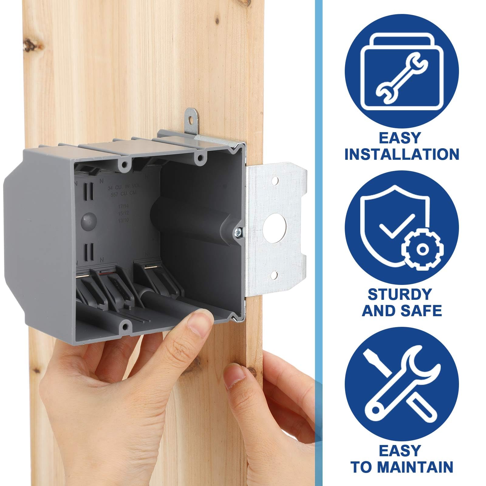 Inlight 2-Gang Electrical Outlet Box, 3 Packs, 25 Cubic Inch Junction ...