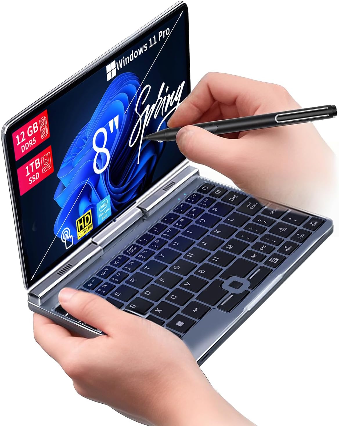 Amazon.com: 8 Inch 2-in-1 Mini Laptop,HD Rotatable Touch Screen Support ...