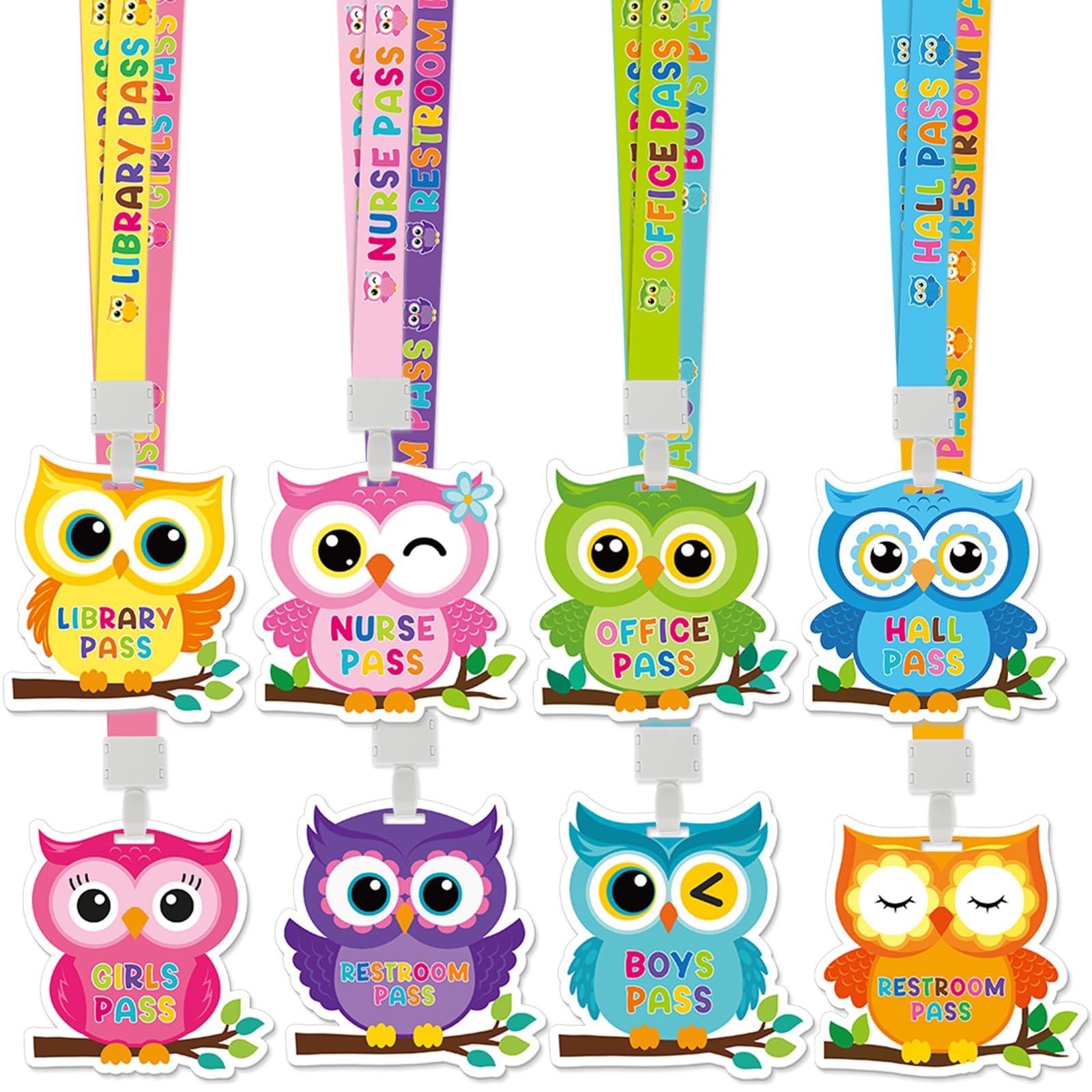 Snapklik.com : 8 Set PVC Hall Pass Lanyards Owl Unbreakable Hall School ...