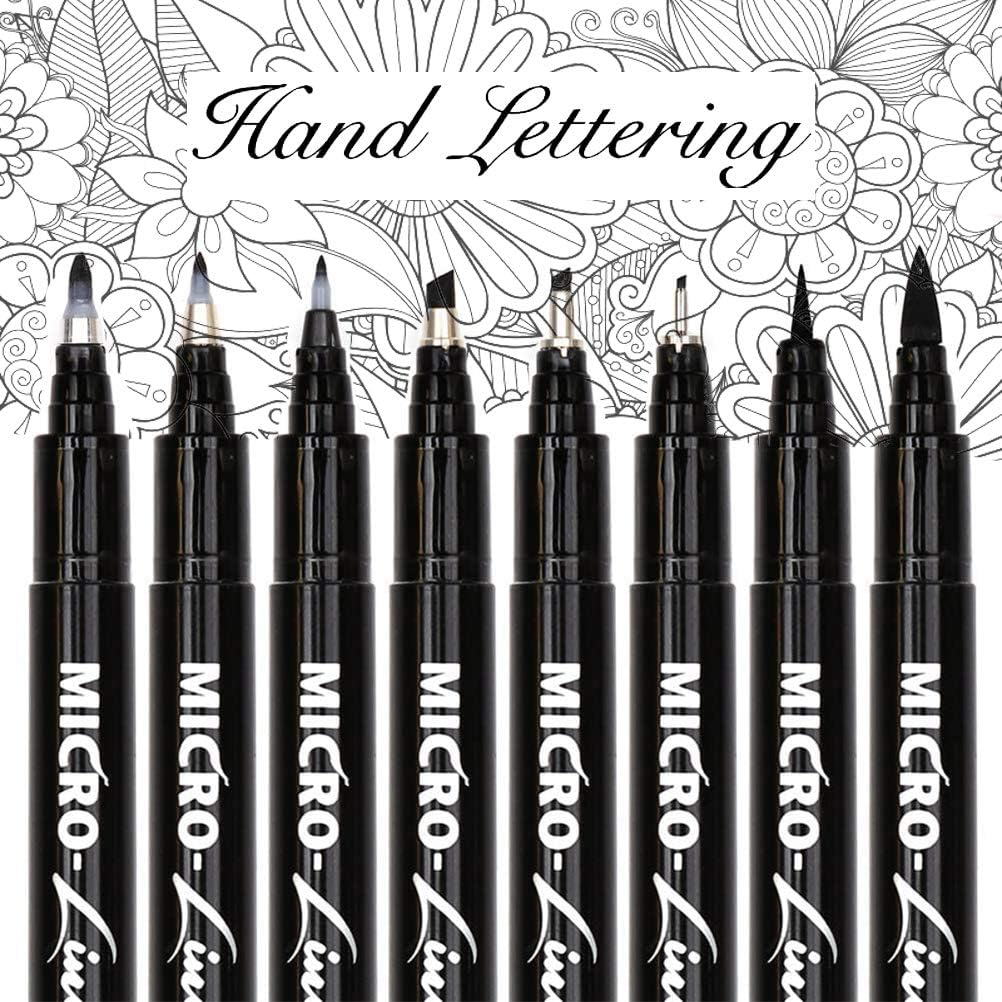 Hand Lettering Pens, 8 Size Black Fineliner Pens, Calligraphy Brush ...