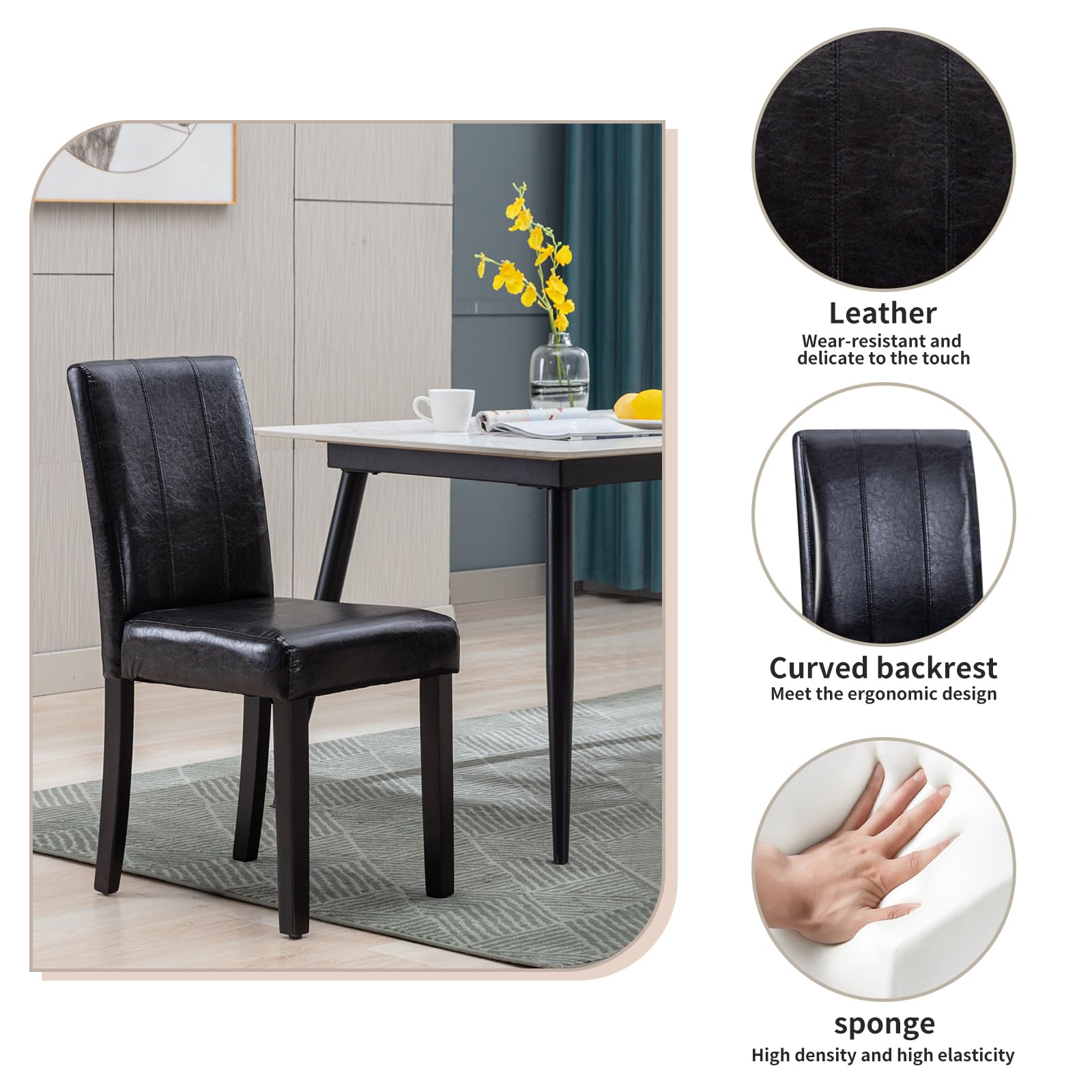 Restworld Dining Chairs Set of 2,Solid Wood Leatherette Parson Chairs ...