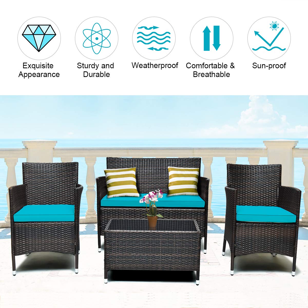 Rattan Patio Furniture Set Tangkula 4-Piece Outdoor Patio Set - PE ...
