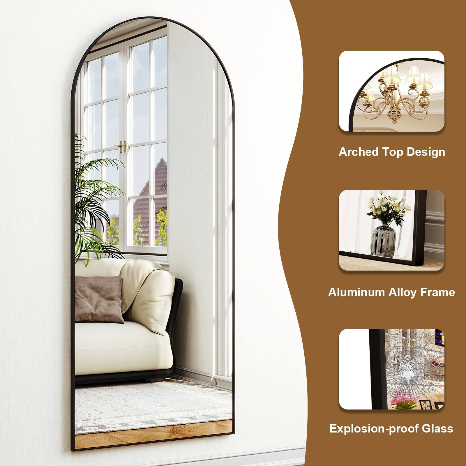 Snapklik.com : Arch Floor & Full Length Mirrors - 68" X 24" Body Length Mirror Big Mirror For ...