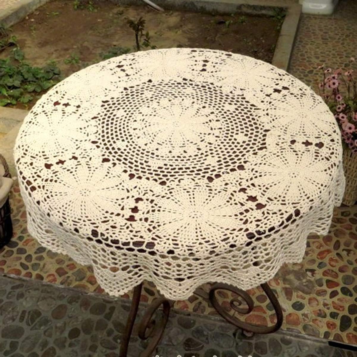 Amazon.com: Damanni Cotton Handmade Crochet Lace Tablecloth Doilies ...