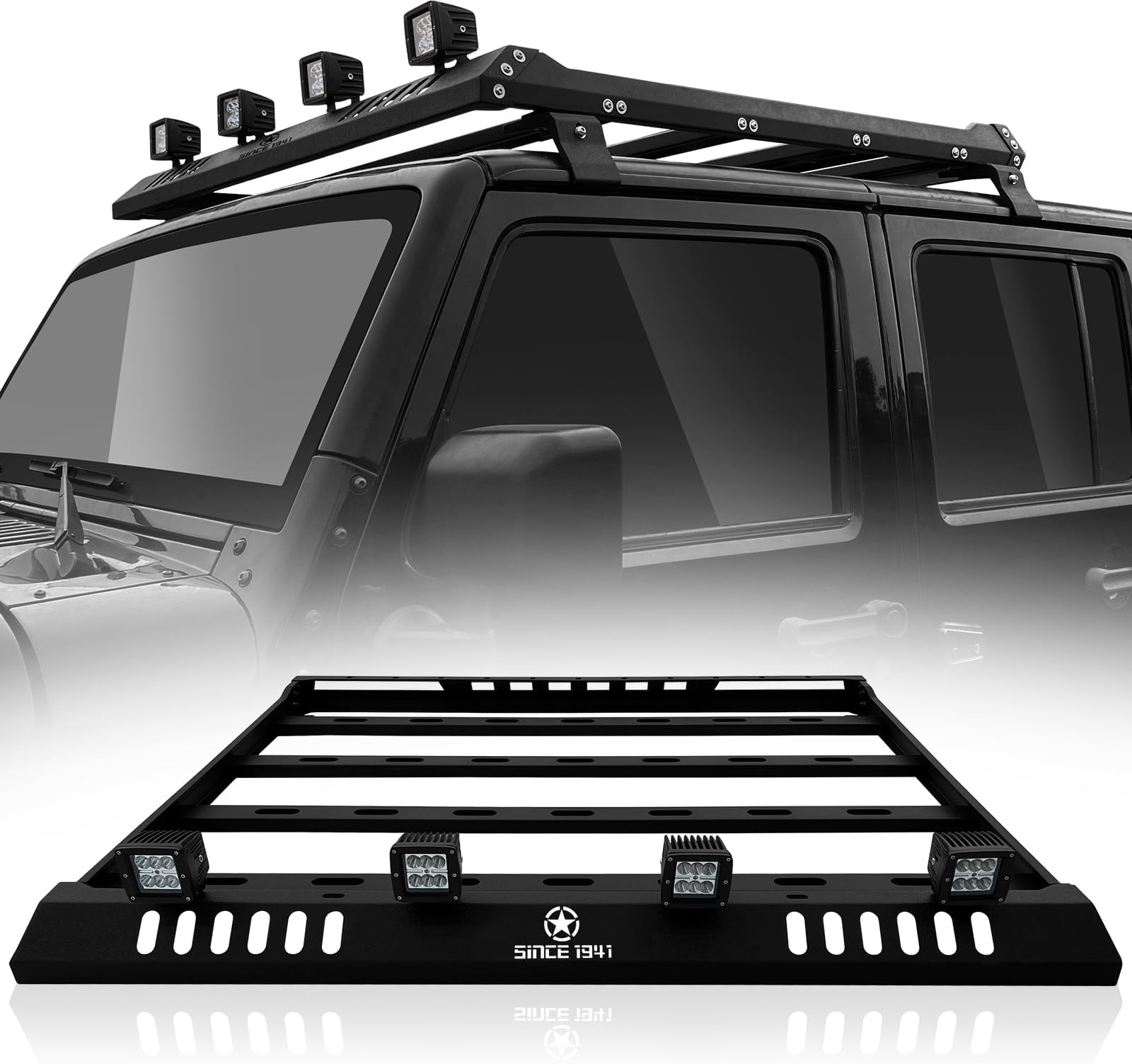 Amazon.com: YZONA Roof Rack Cargo Basket with 4 PCS LED Light Bar ...