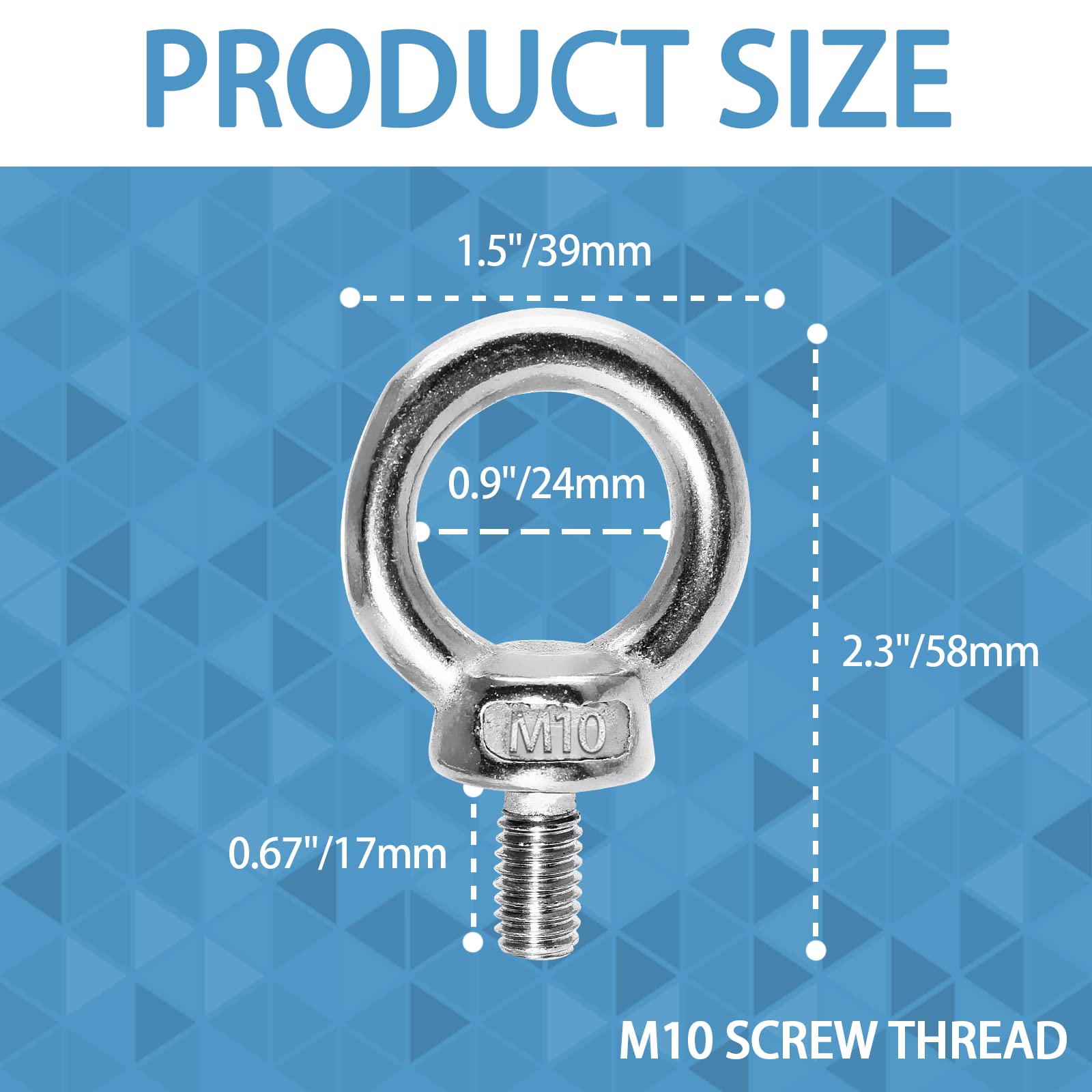 Snapklik.com : Suiwotin 4pcs M10 Eye Bolt, Stainless Steel Male Thread ...