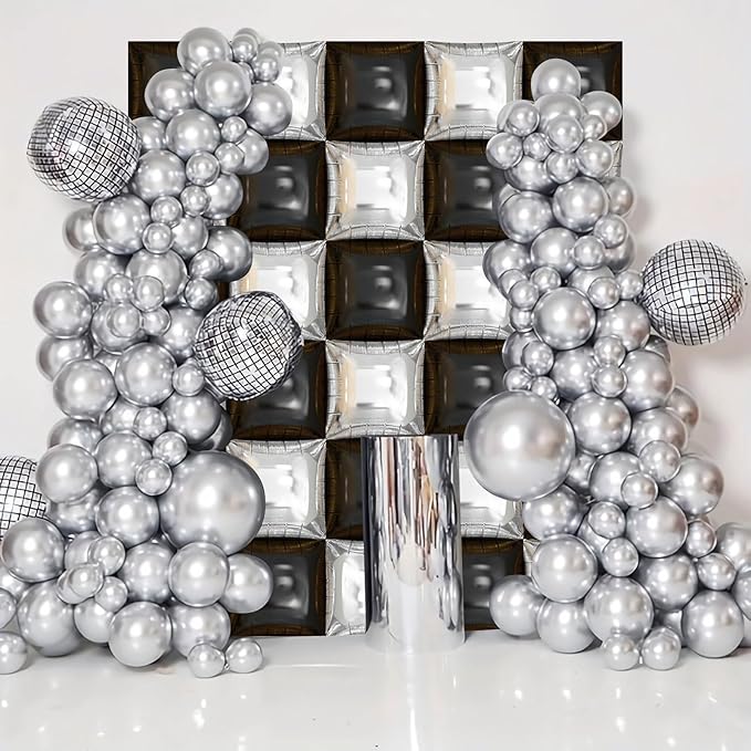 Amazon.com: Metallic Black and Silver Square Foil Balloons Wall - 19 ...