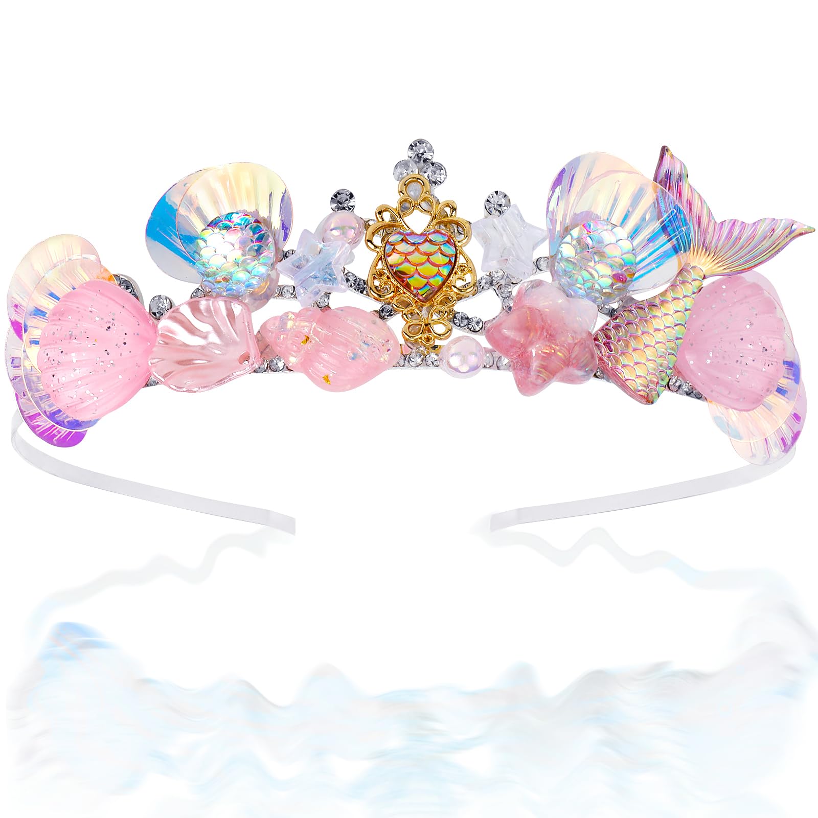 Amazon.com : CIEHER Mermaid Crown for Girls Pink Mermaid Headband Girls ...