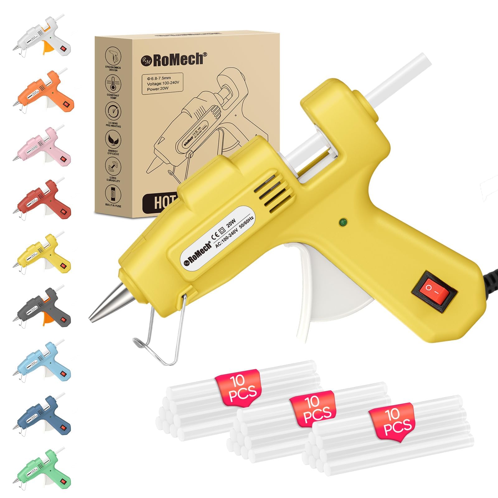 Amazon.com: ROMECH 20W Mini Hot Glue Gun with 30 Glue Sticks Set, Fast ...