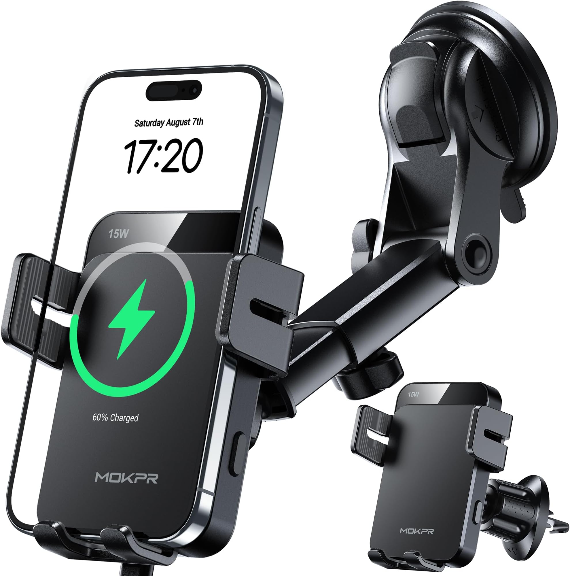 Amazon.com: Wireless Car Charger, MOKPR 15W Fast Charging Auto Clamping ...