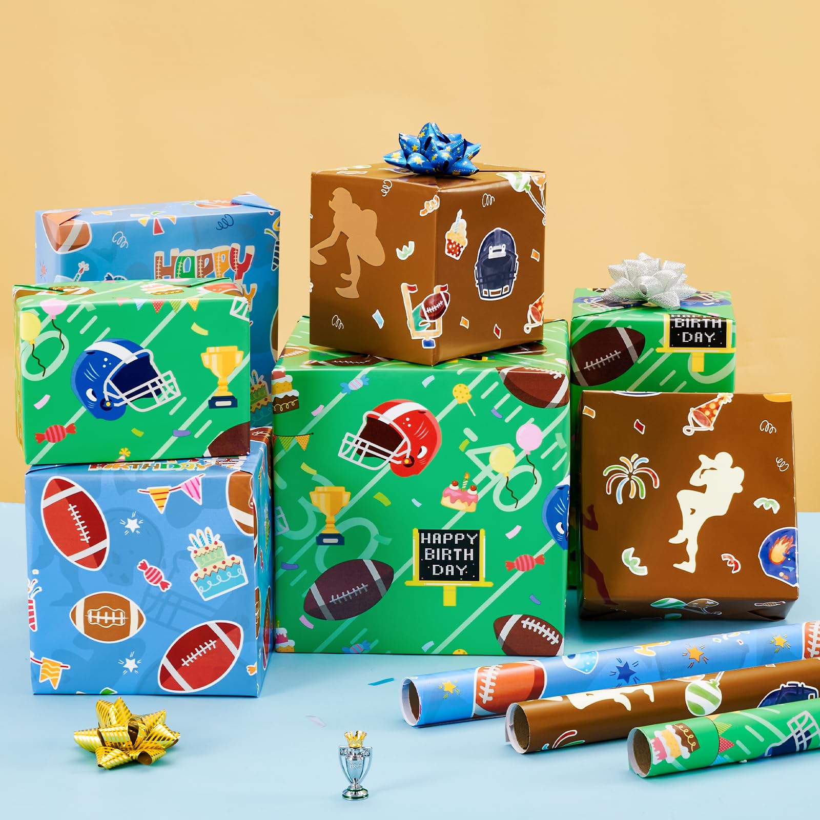 Snapklik.com : WERNNSAI Football Wrapping Paper Rolls - 3 Short Rolls ...
