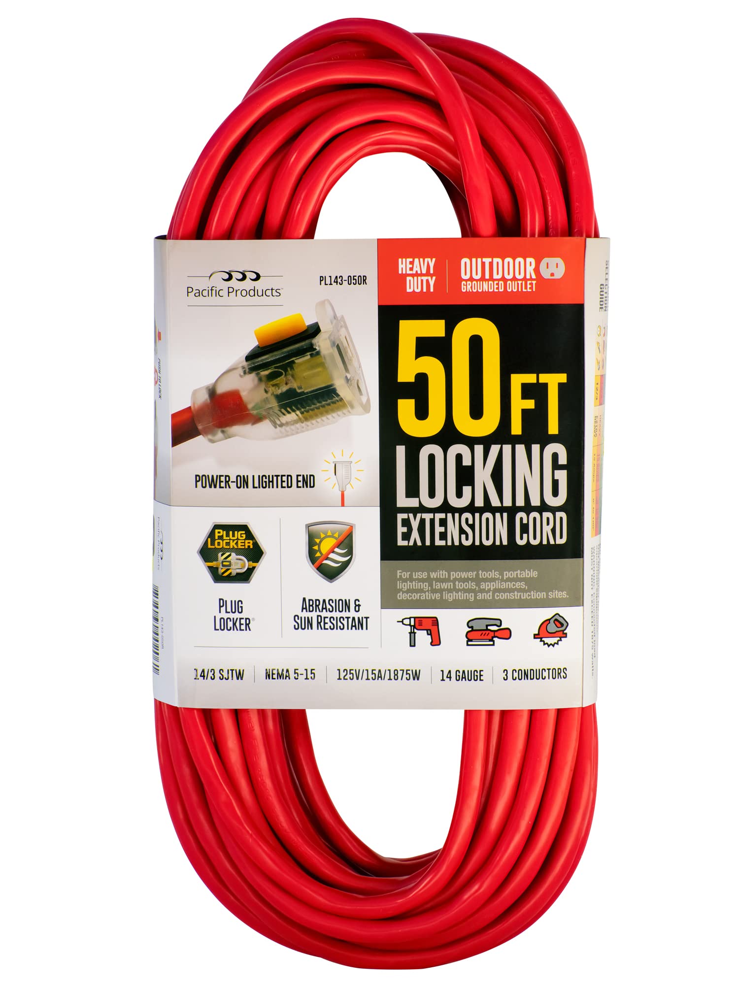 Pluglocker 50 feet 14/3 SJTW Heavy Duty Water and Weather Resistant ...