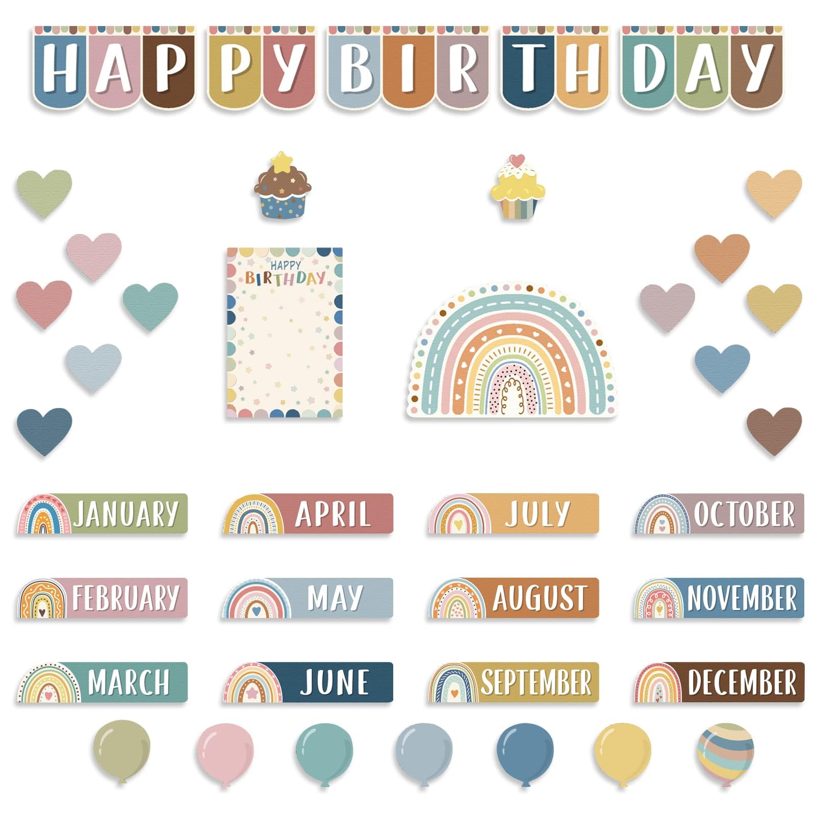 Amazon.com: 78 Items Boho Decor - Rainbow Birthday Board for Classroom ...