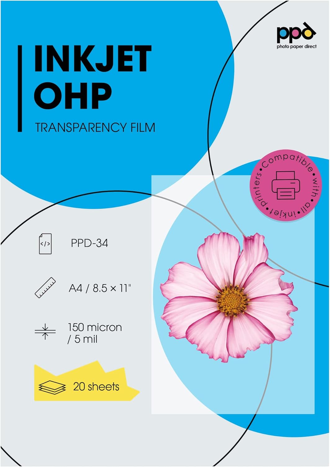 PPD A4 X 20 Films Transparents pour Rétroprojecteur, Impression Jet d'Encre, 10 Feuilles OHP ...