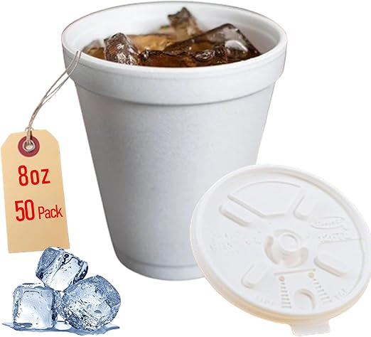 Amazon.com: 8OZ Foam Cups for Hot & Cold Drinks With Lids, USA-Made 50 ...