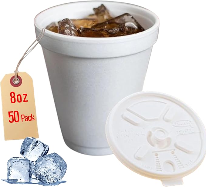 Amazon.com: 8OZ Foam Cups for Hot & Cold Drinks With Lids, USA-Made 50 ...
