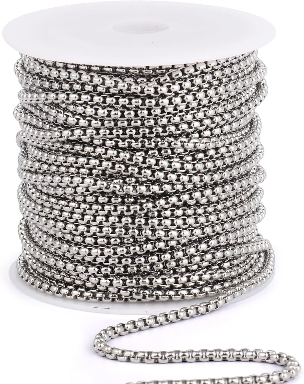 33 Feet Stainless Steel Rolo Box Chain, 2.5mm Wide 304 Stainless Steel ...