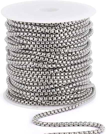 33 Feet Stainless Steel Rolo Box Chain, 2.5mm Wide 304 Stainless Steel ...