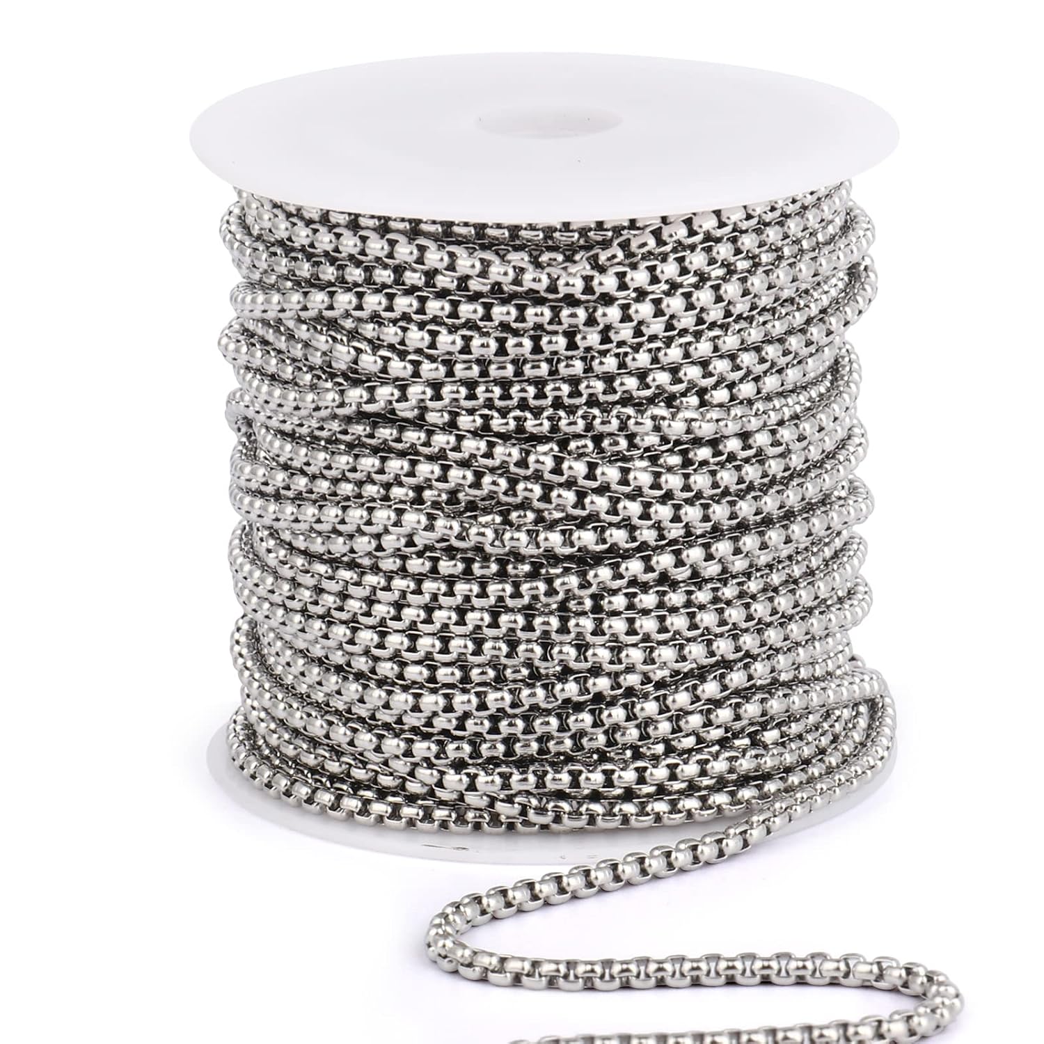 33 Feet Stainless Steel Rolo Box Chain, 3.5mm Wide 304 Stainless Steel ...