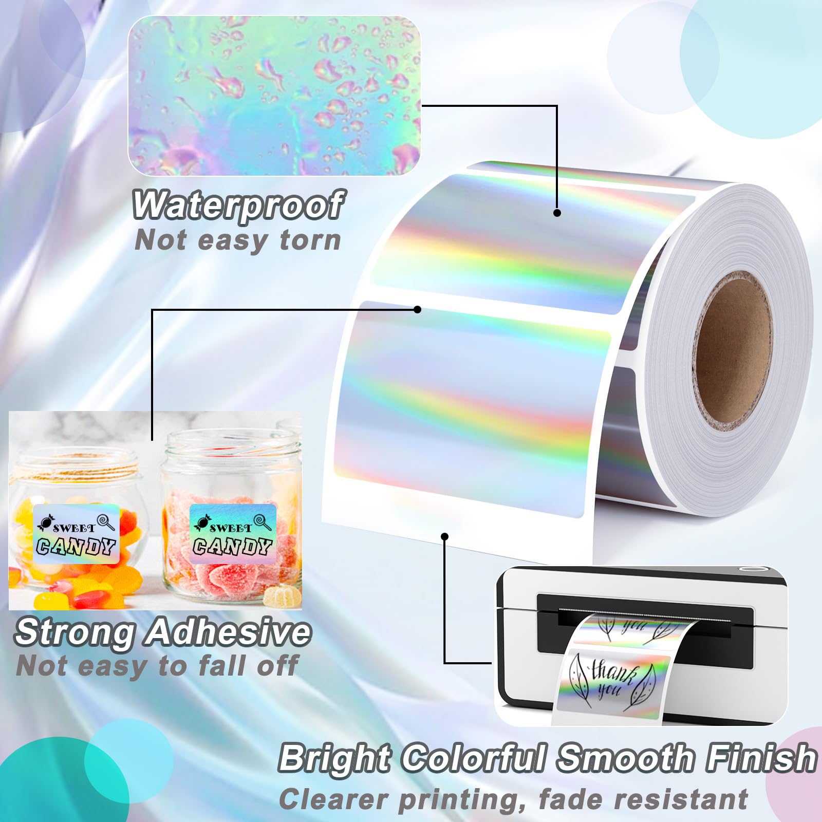 Snapklik.com : Holographic Thermal Labels 2.25x1.25 Inch, 500 Printable ...