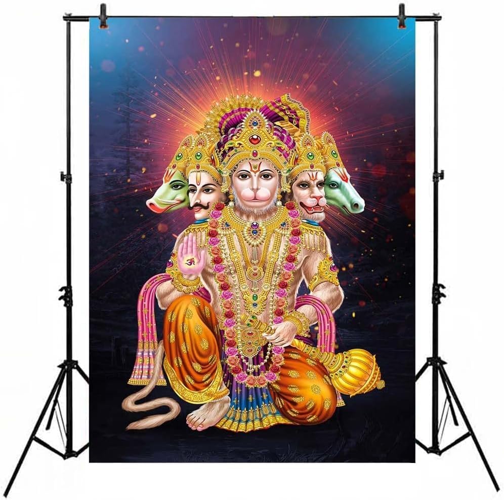 Amazon.com : Hanuman Hindu God Backdrop 7x5 Vinyl Hanuman for Mandir ...