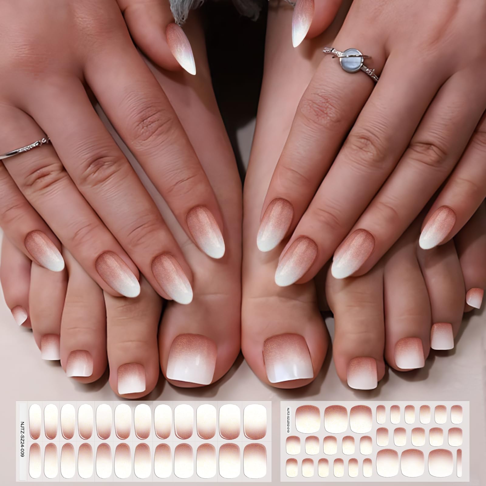 Amazon.com: EBANKU 52Pcs Semi-Cured Gel Nail Strips Toes, Gel Nail ...