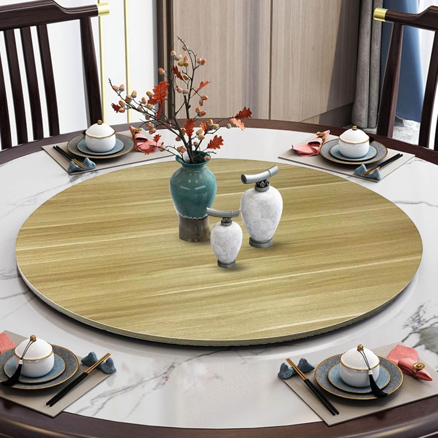 Amazon.com: 360° Wood Serving Tray, 80/90/100cm Round Rotating Serving ...
