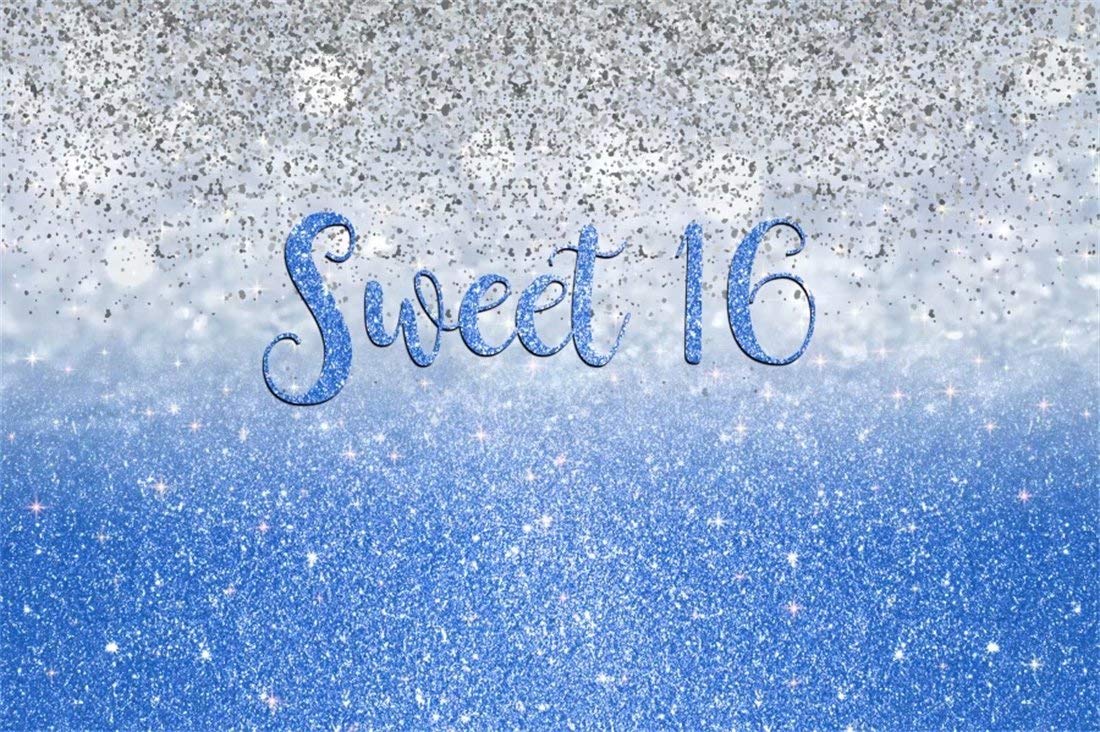 Buy 16th Birthday Backdrop for Girls 7x5ft Sparkling Blue Silver ...
