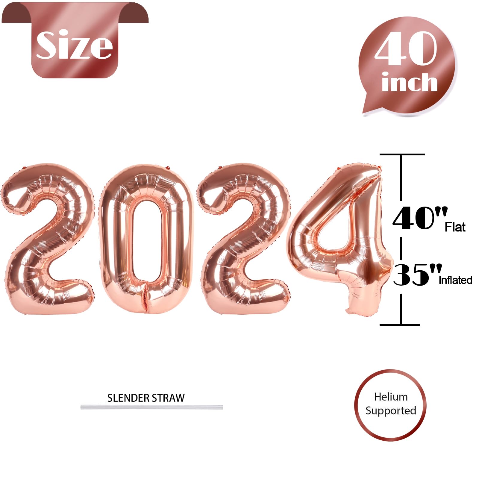 Snapklik.com : Rose Gold 2024 Balloon, Number Balloons 40 Inch, 2024 ...