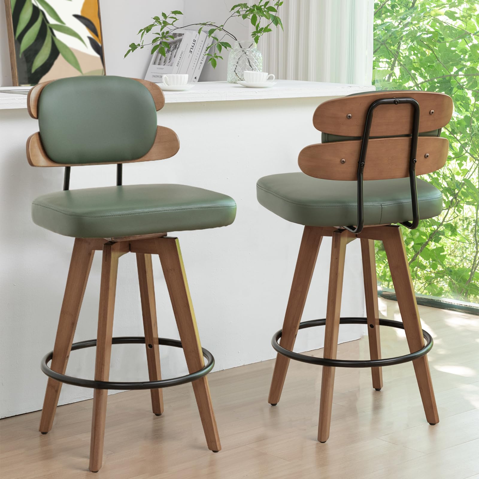 Amazon.com: Set of 2 Counter Height Bar Stools - 26.4 inch Swivel ...