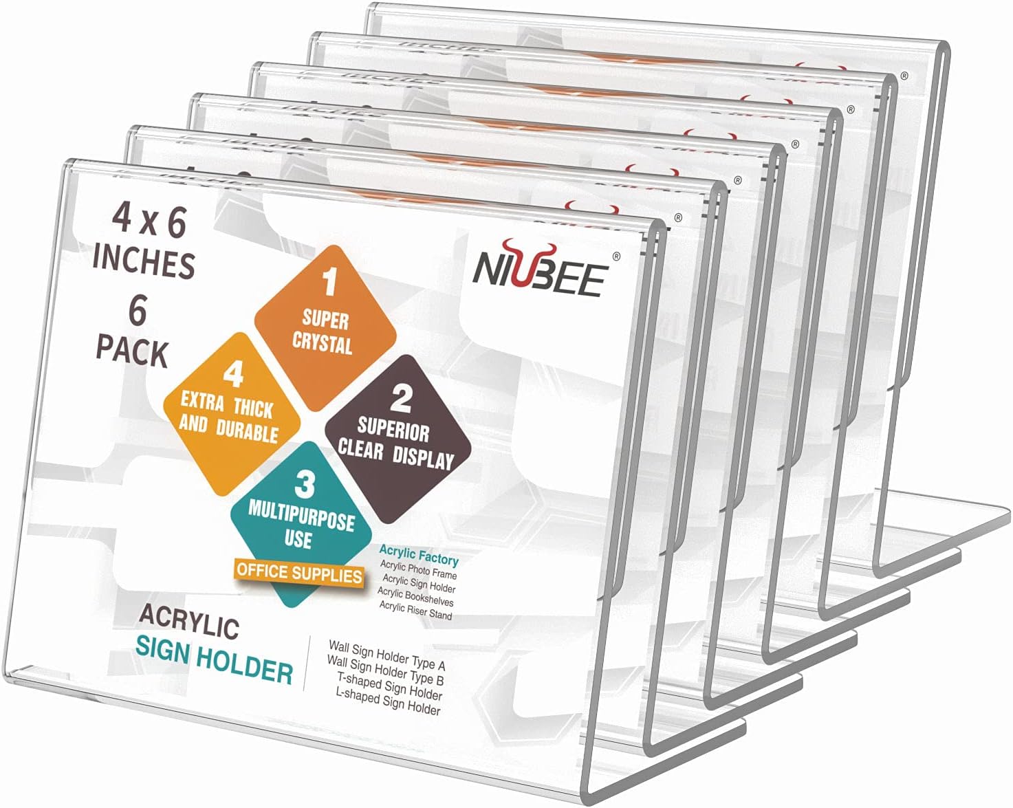 Buy NIUBEE Slanted Back Acrylic Sign Holder 6 x 4 Inches, Clear Plastic ...