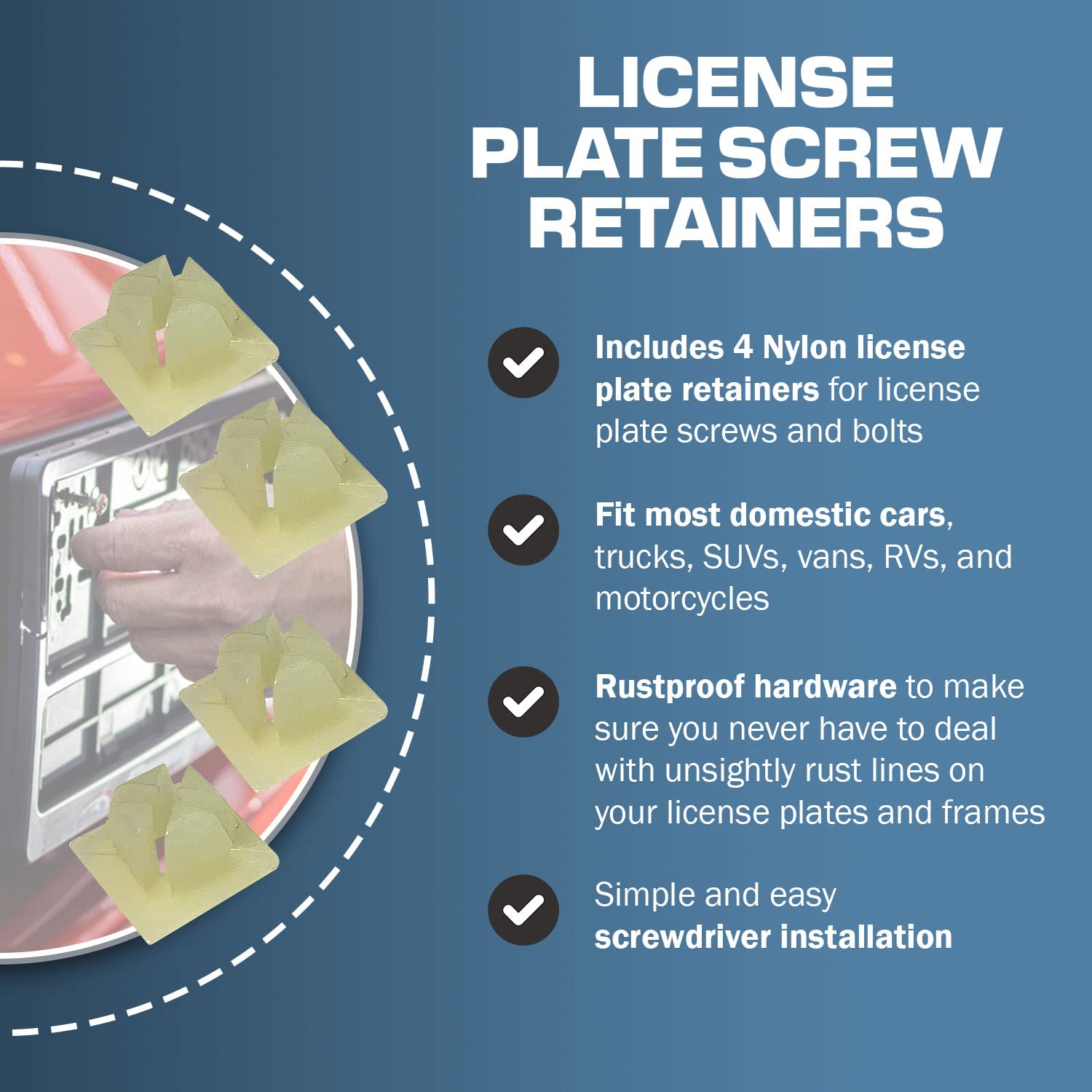 Snapklik.com : License Plate Screw Inserts Set Of 4 Nylon Retaining ...