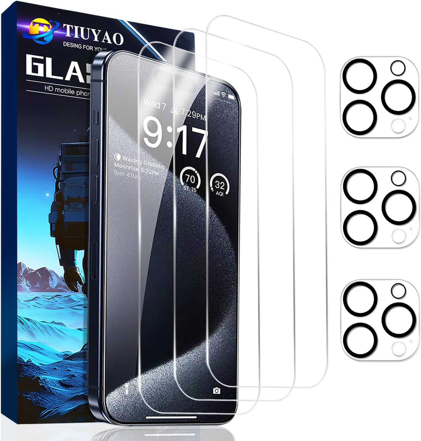Amazon.com: AKUNIQUE 3 Pack Glass Screen Protector + 3 Pack Camera Lens ...