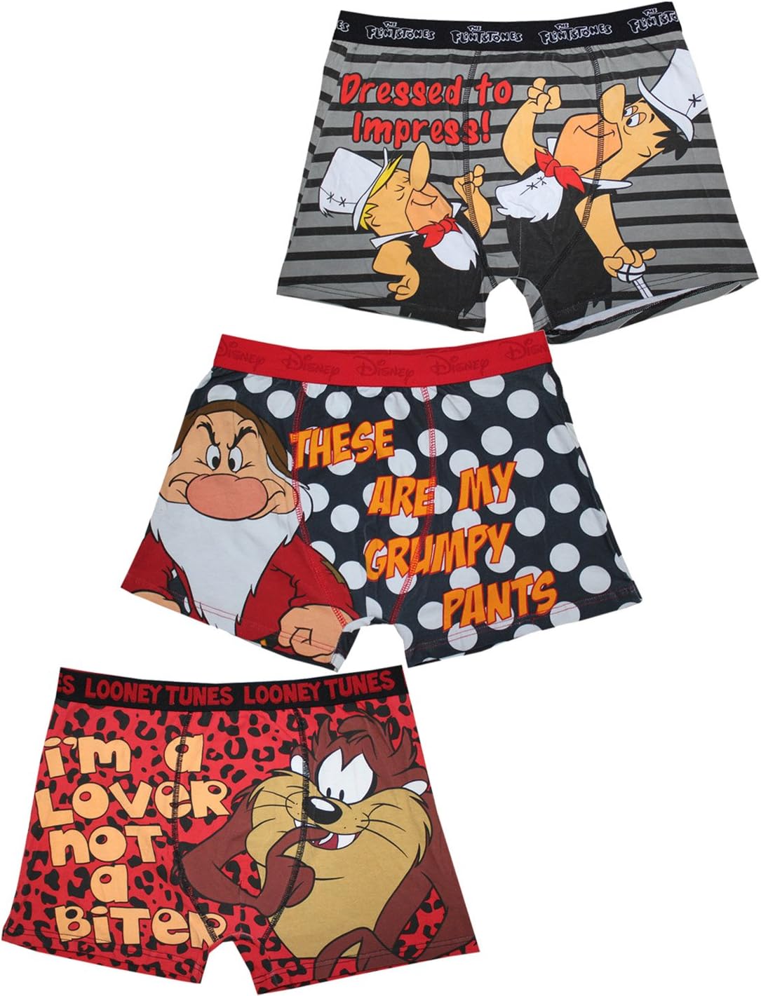 (Pack of 3) Mens Disney(Grumpy), Looney Tunes(TAZ) & The Flintstones ...