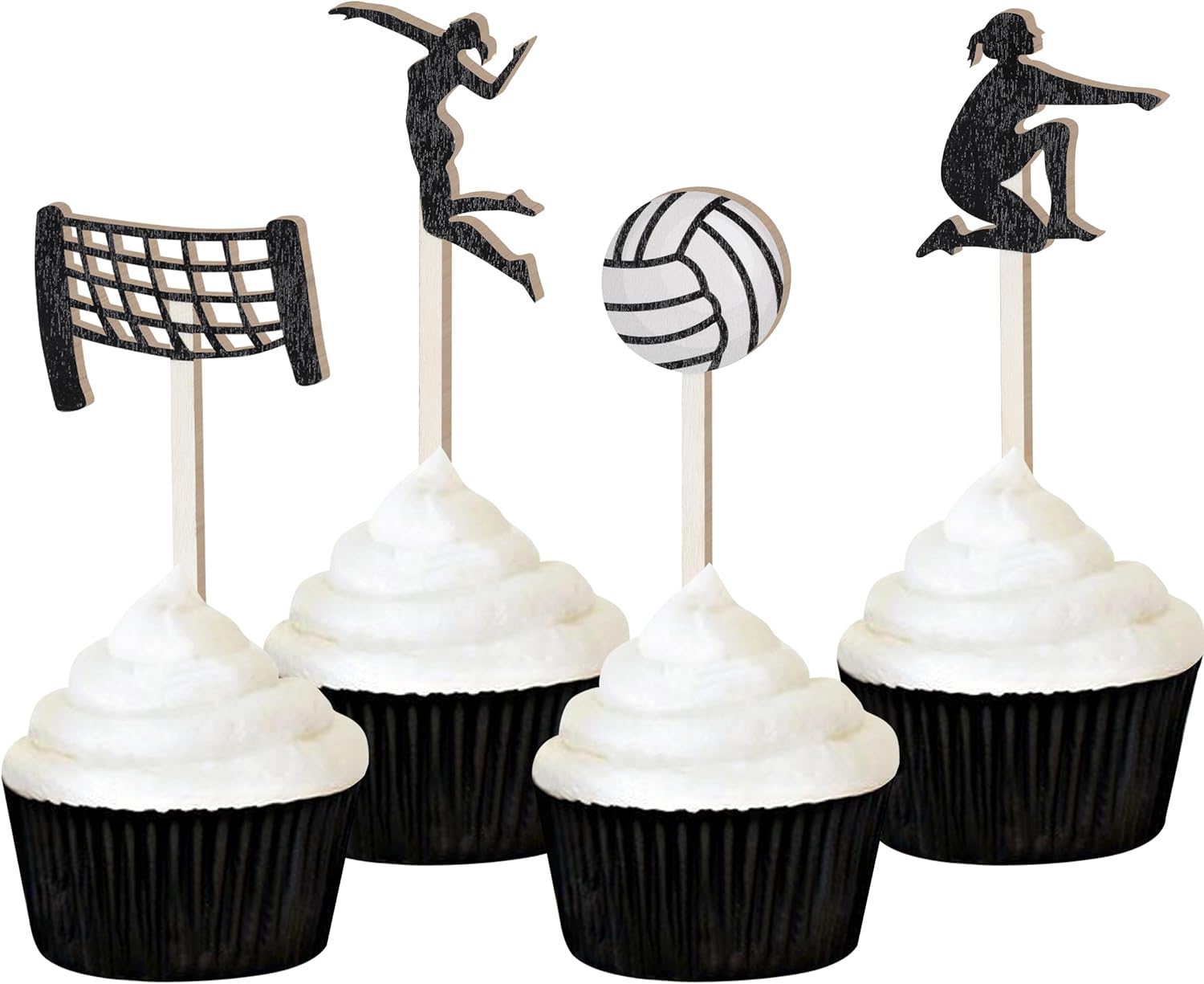 Amazon.com: Sursurprise 16PCS Volleyball Cupcake Toppers Wooden ...
