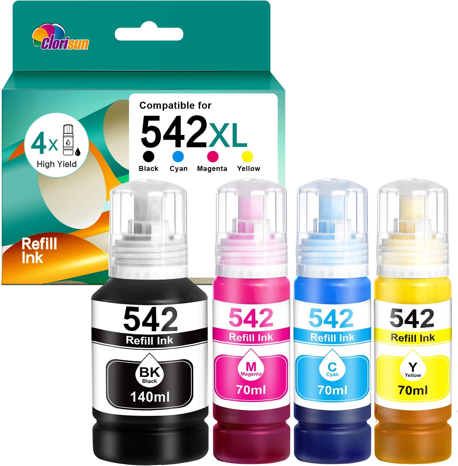 Amazon.com: Clorisun 542 Ink Compatible for Epson 542 Ink Refill Bottles Work with Epson Ecotank ...