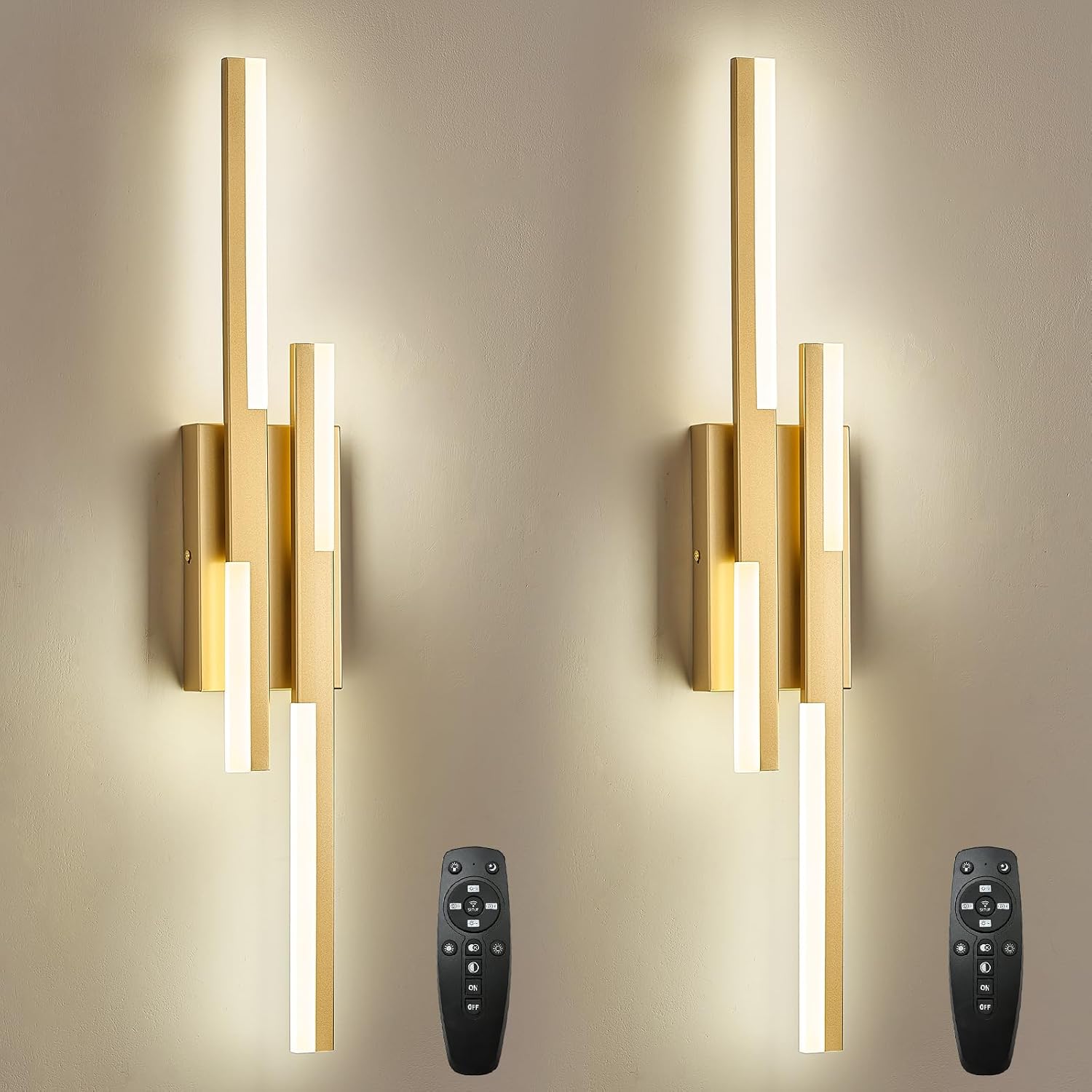 Benkut Modern LED Vanity Lights Set of 2, Gold Wall Sconce with Remote ...