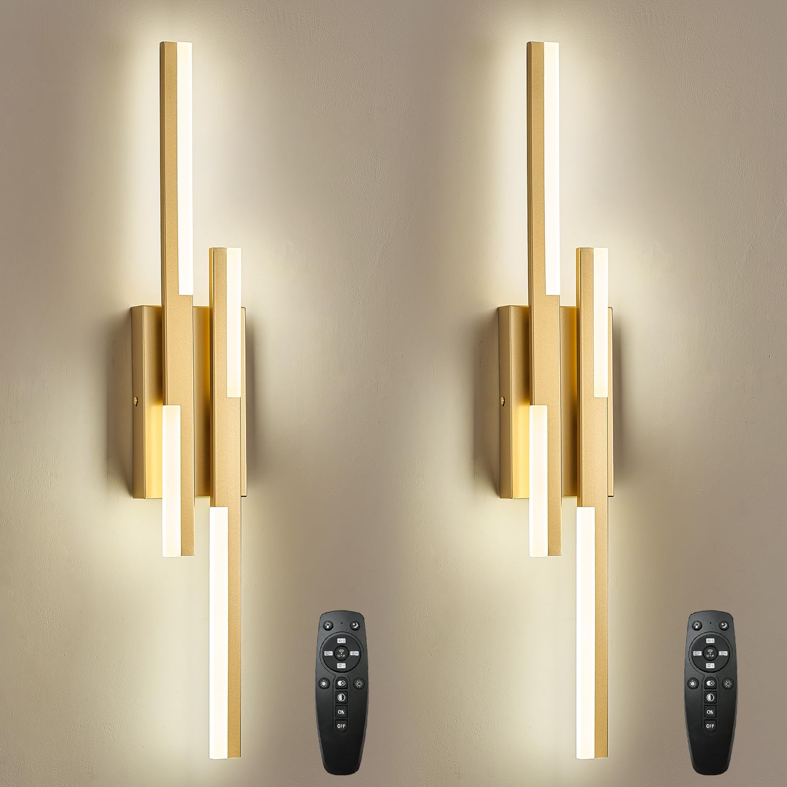 Benkut Modern LED Vanity Lights Set of 2, Gold Wall Sconce with Remote ...