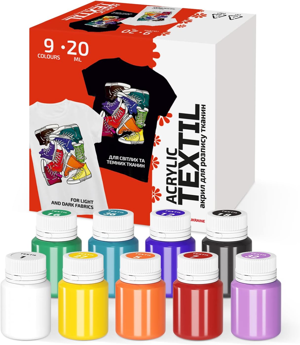 7 Artists Permanent Textile Paint 9x20ml Permanent Textile Fabric Paint ...