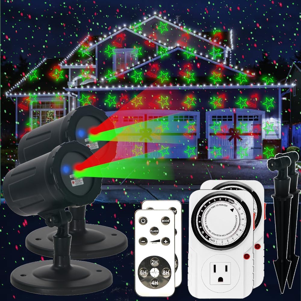Amazon.com: Christmas Projector Laser Lights Outdoor - Outlet Timer and ...