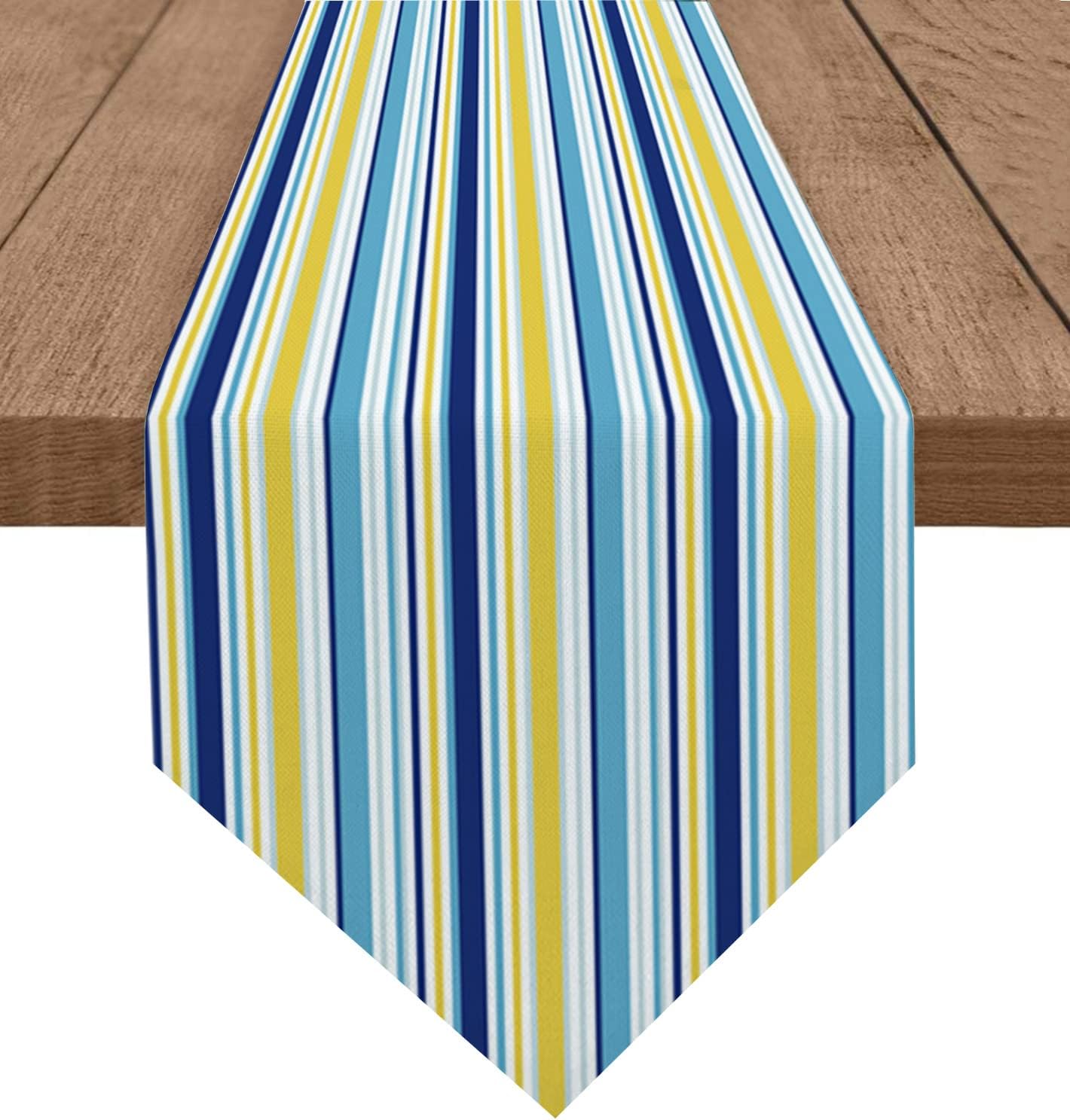 Amazon.com: Scominoc Table Runner 72 Inches Long - Blue Yellow Striped ...