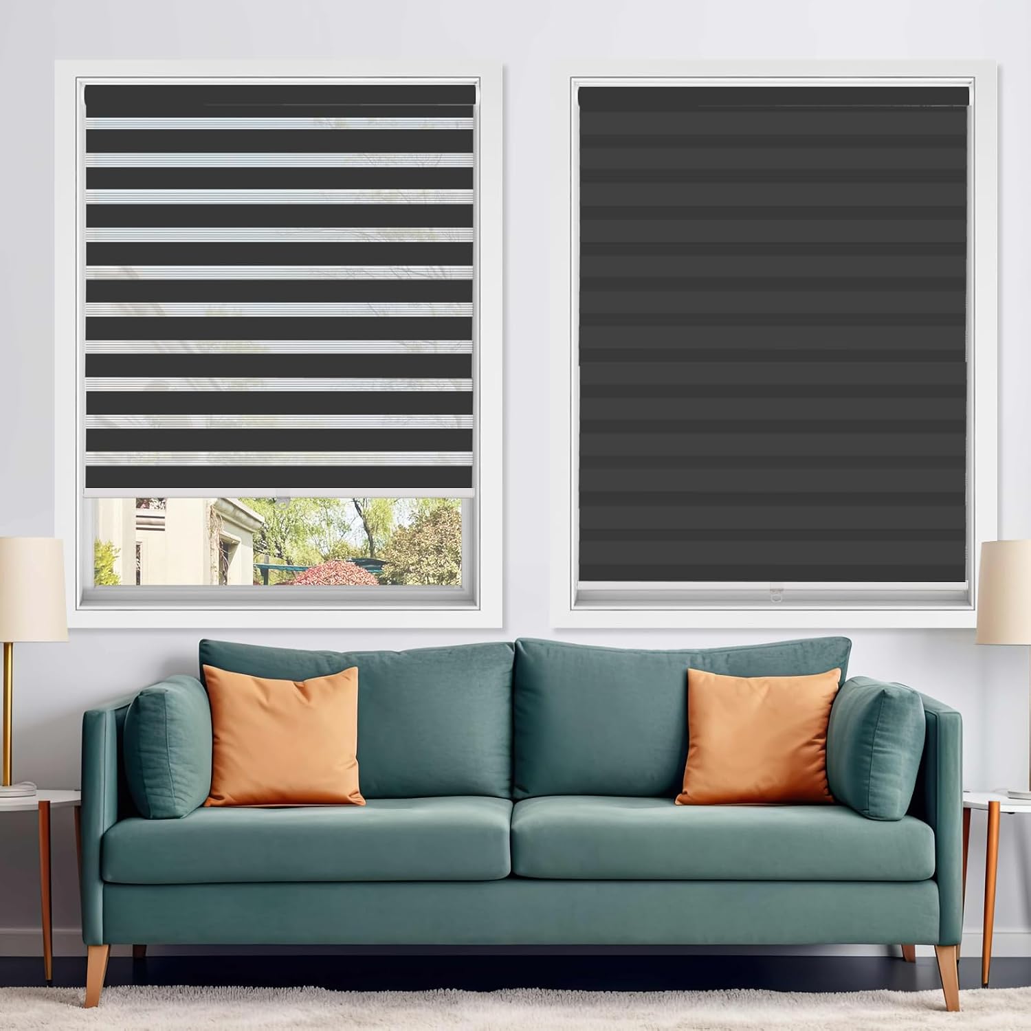 Amazon.com: Cordless Zebra Shades, Black Custom Dual Layer Shades ...