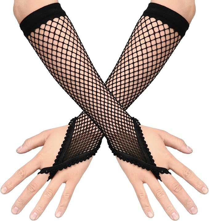 Telooco Fishnet Gloves Fingerless 1 Pair Fishnet Arm Sleeve with Lace ...