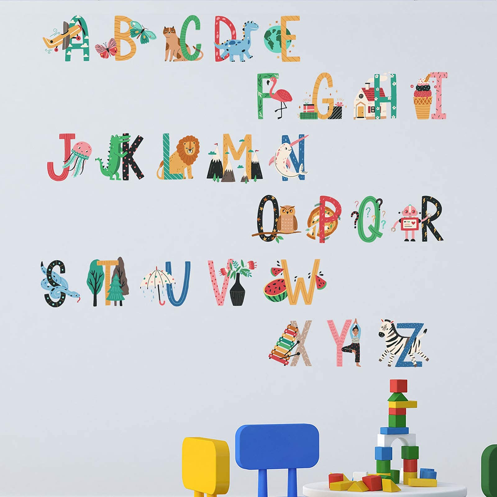 Buy Animal Alphabet ABC Kids Wall Stickers, ULENDIS Removable Colorful ...